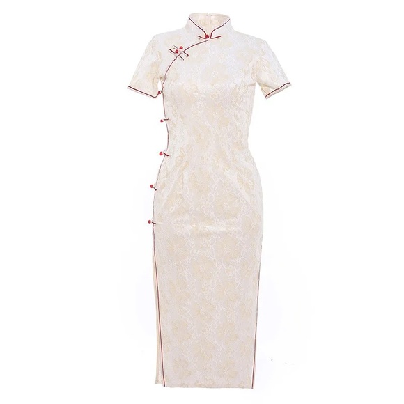 Dresses | Cream Red Lace Qipao Traditional Chinese Dress | Poshmark